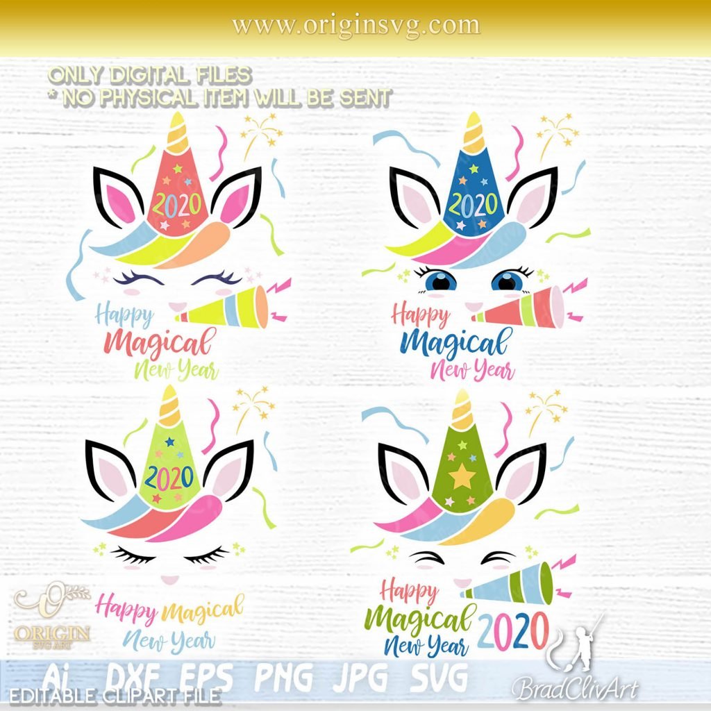 Unicorn happy new year 2020 SVG DXF for cricut or silhouette – Origin ...
