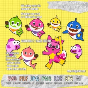 Baby Shark Set 2 – Pinkfong Baby Shark Family With Fork – Origin SVG Art