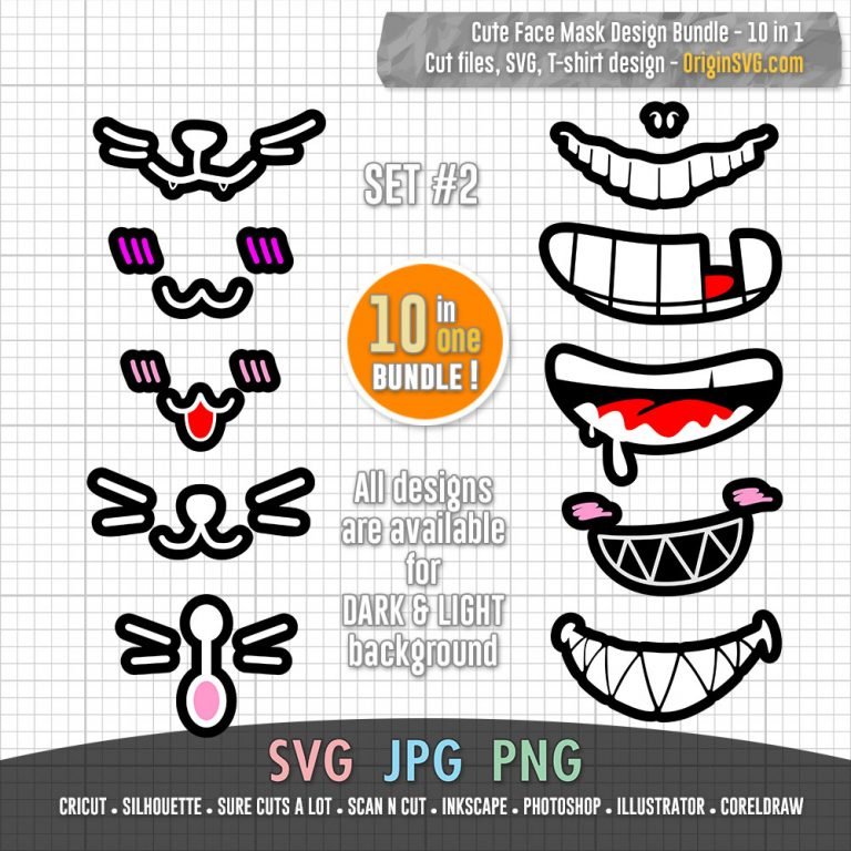 Cute Face Mask Design Set 2 Cut Files Bundle 10 in 1 – Origin SVG Art