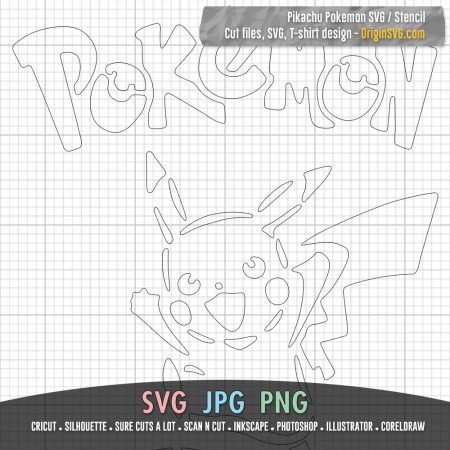 Pikachu with Pokeball and Pokemon Title Logo Stencil Design SVG ...
