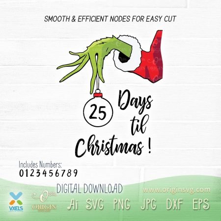 Days Til Christmas Countdown Grinch Hand holding ornament SVG – Origin ...