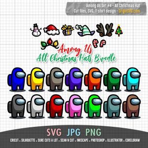 Among Us Set #4 – All Christmas Hats and all Crew Colors – Origin SVG Art