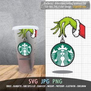 Grinch Hand Holding Ornament The Grinch S-bucks Logo Christmas SVG ...
