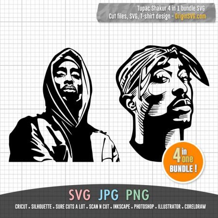 Tupac Shakur Portrait Bundle 4 in 1 SVG 2Pac – Origin SVG Art