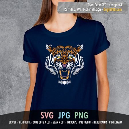 Tiger Face SVG – Design#3 Cut Files in Black and in Color – Origin SVG Art