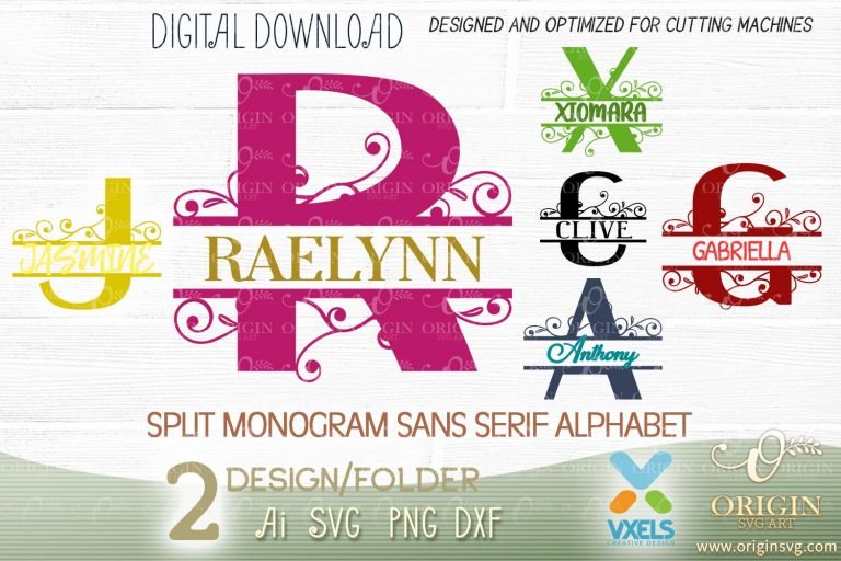 Split Monogram Svg Sans Serif Monogram Alphabet Letter Roman Flourish