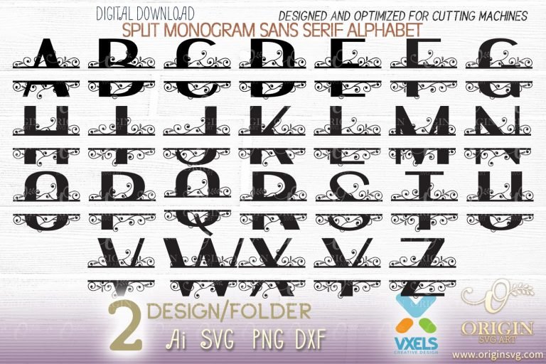 Split Monogram SVG Sans Serif Monogram Alphabet Letter Roman Flourish ...