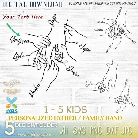 Father’s day gift DIY. Personalized Father and kids hand SVG. Holding 5 ...