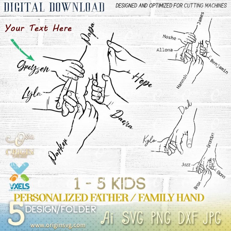 Father’s day gift DIY. Personalized Father and kids hand SVG. Holding 5 ...