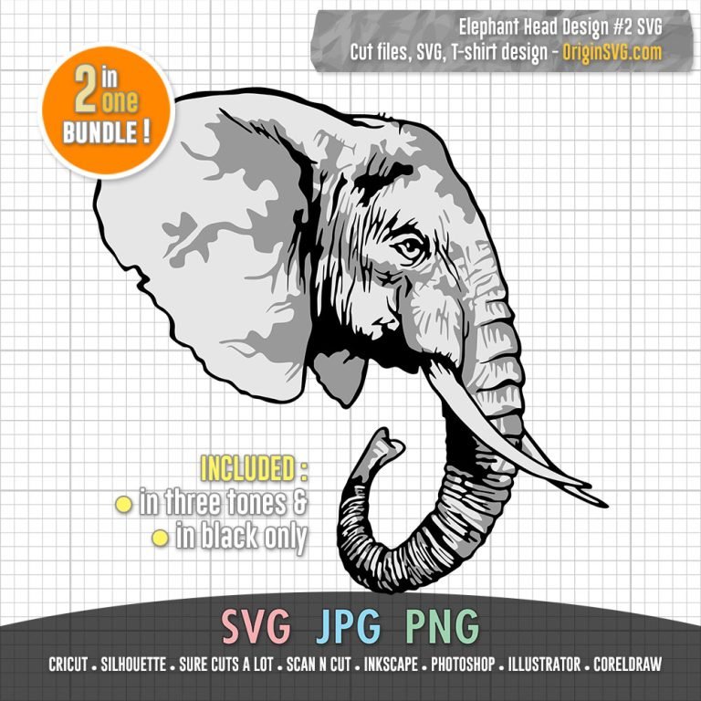 Elephant Head Design #2 SVG 2 in 1 in Black and Color – Origin SVG Art