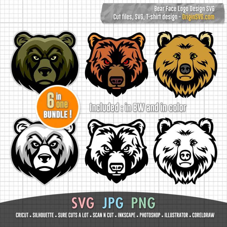 Bear Face Logo SVG Design Bundle 6 in 1 – Origin SVG Art